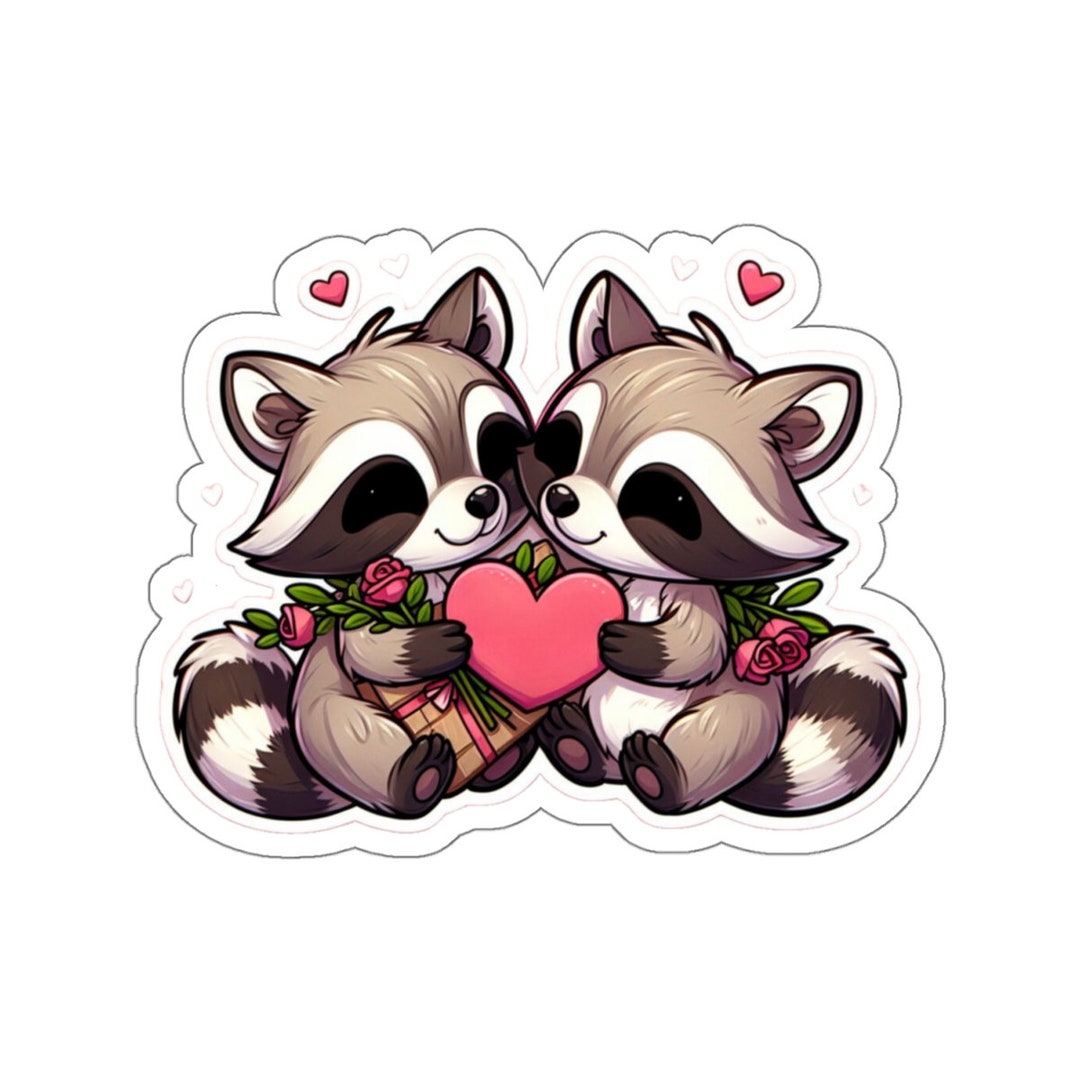 Cute Raccoon Valentine Sticker, Adorable Raccoon Sticker, Forest Animal ...