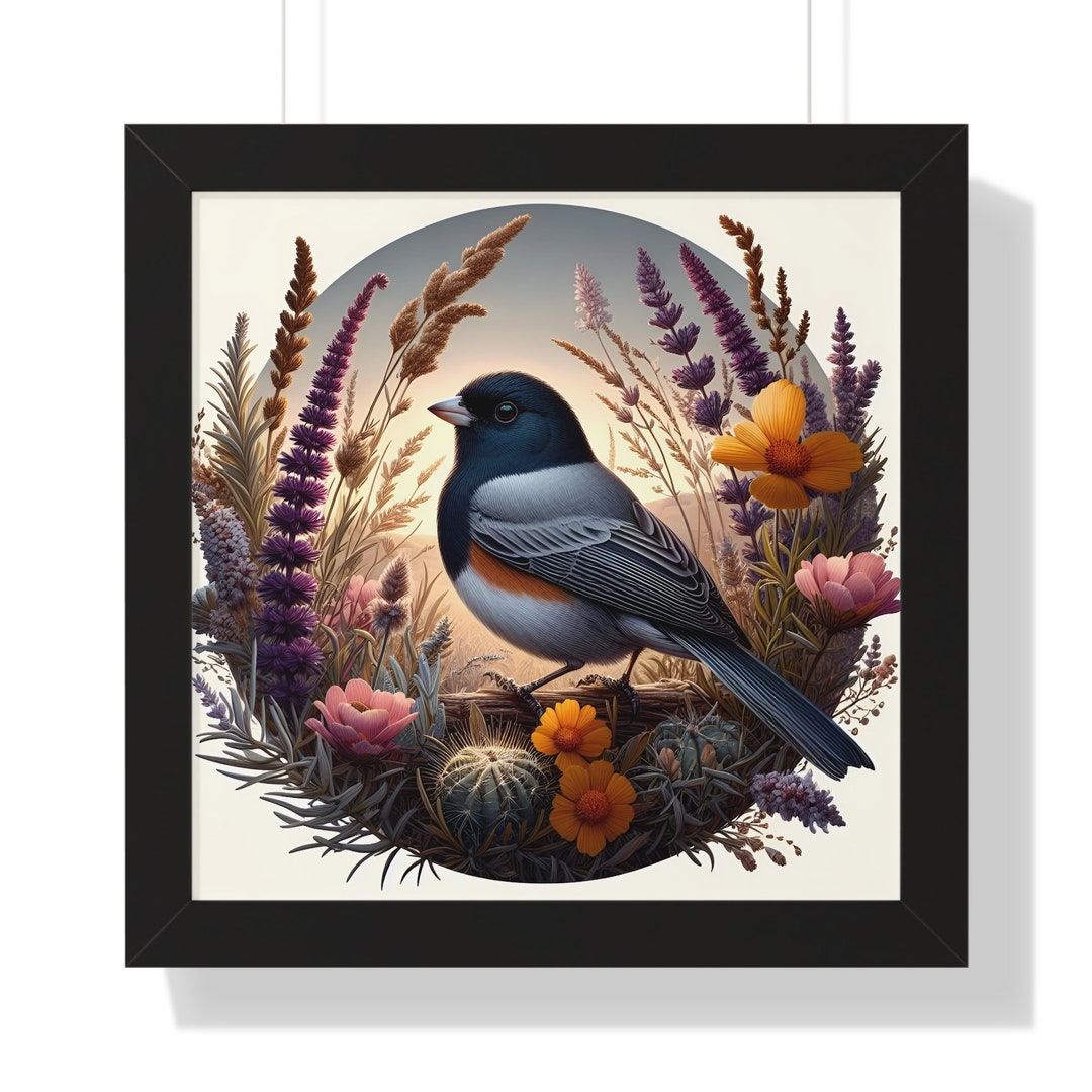 Dark Eyed Junko Bird in Desert Wildflowers Digital Art Print - Etsy