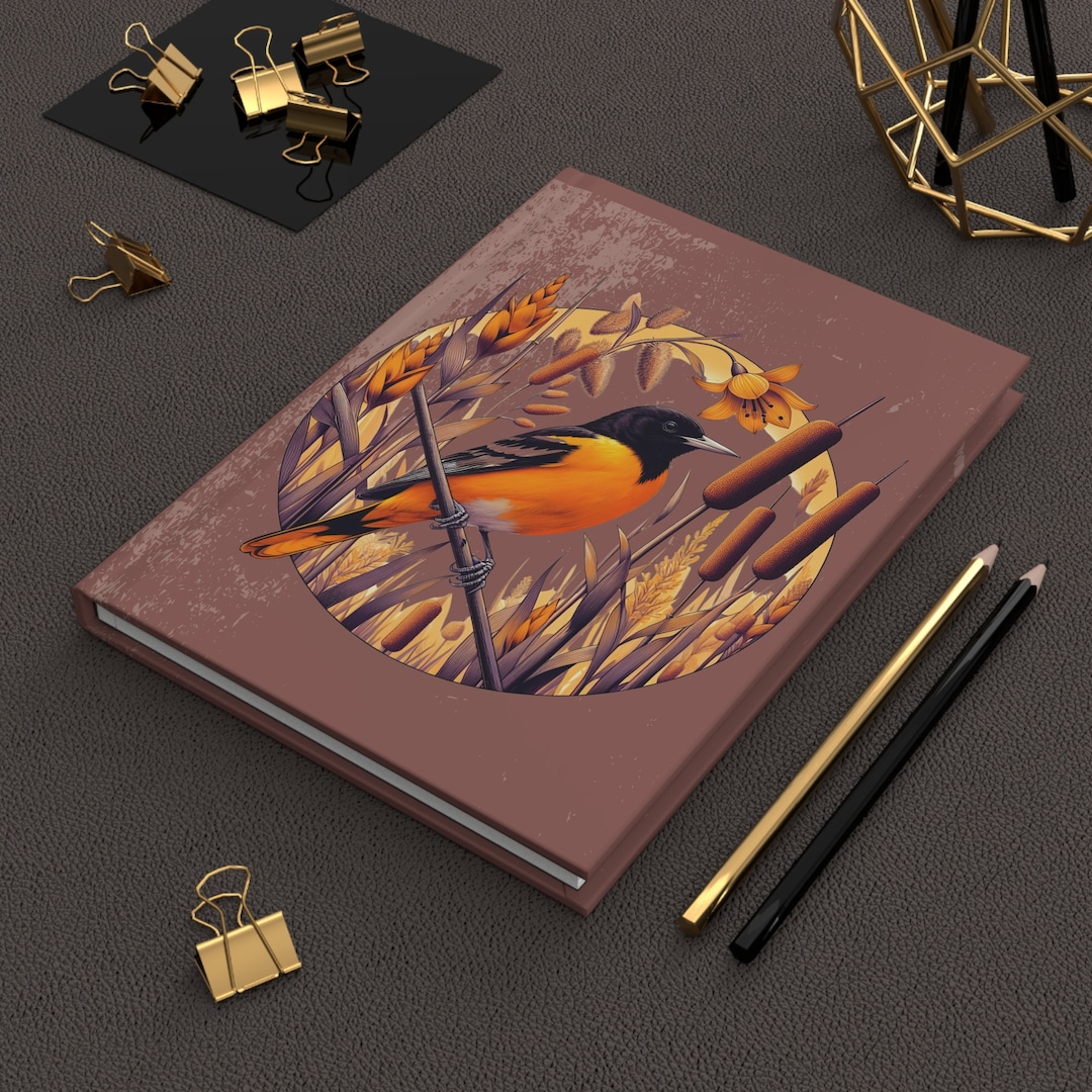 Baltimore Oriole Cattails Flowers Notebook Black Orange Bird Tulles ...