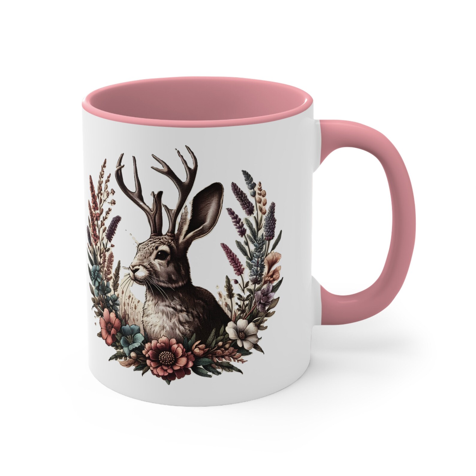 Vintage Style Jackalope Rabbit With Antlers and Floral Wreath ...