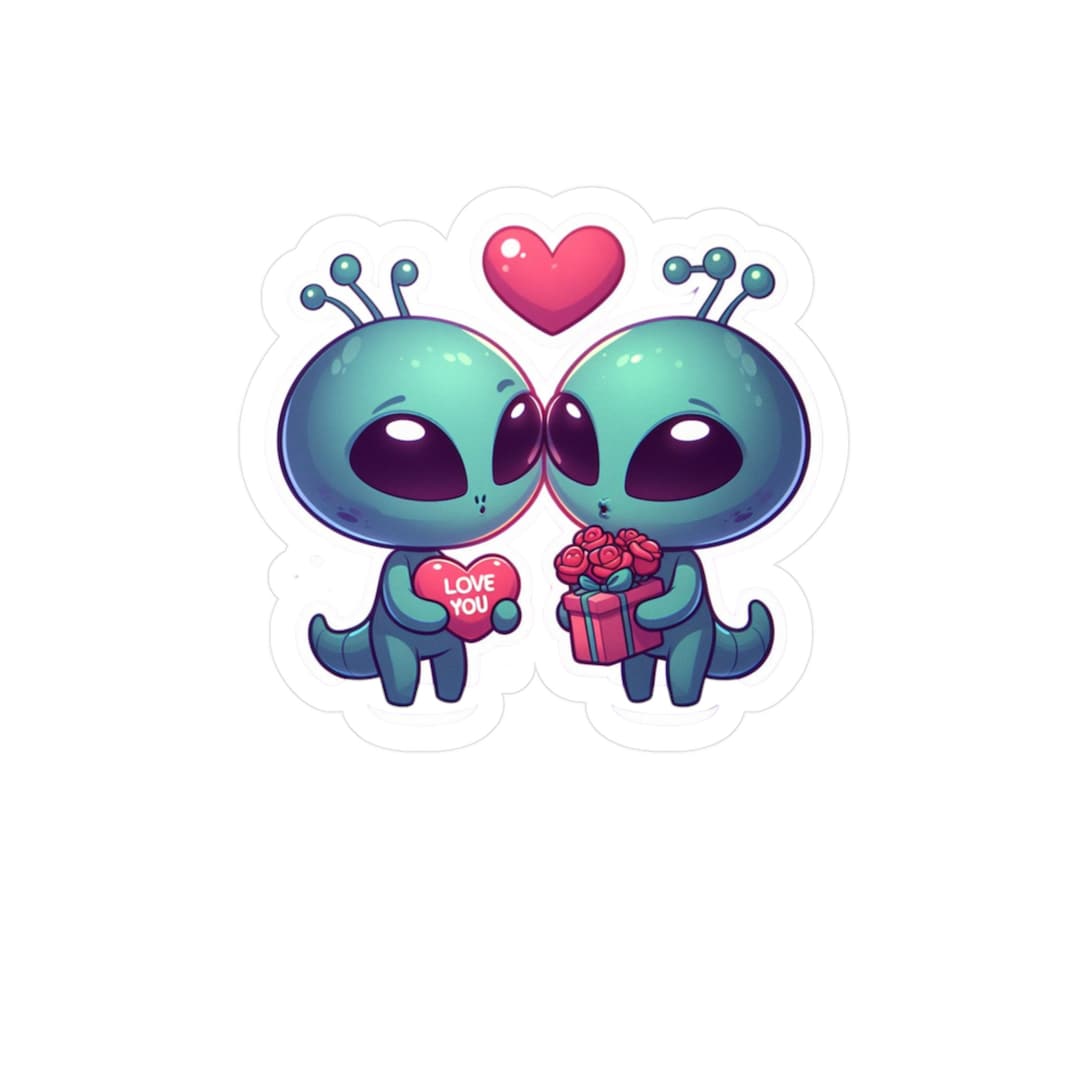 Blue Alien Kiss Valentine, Hearts and Aliens Valentine Waterproof Kiss ...