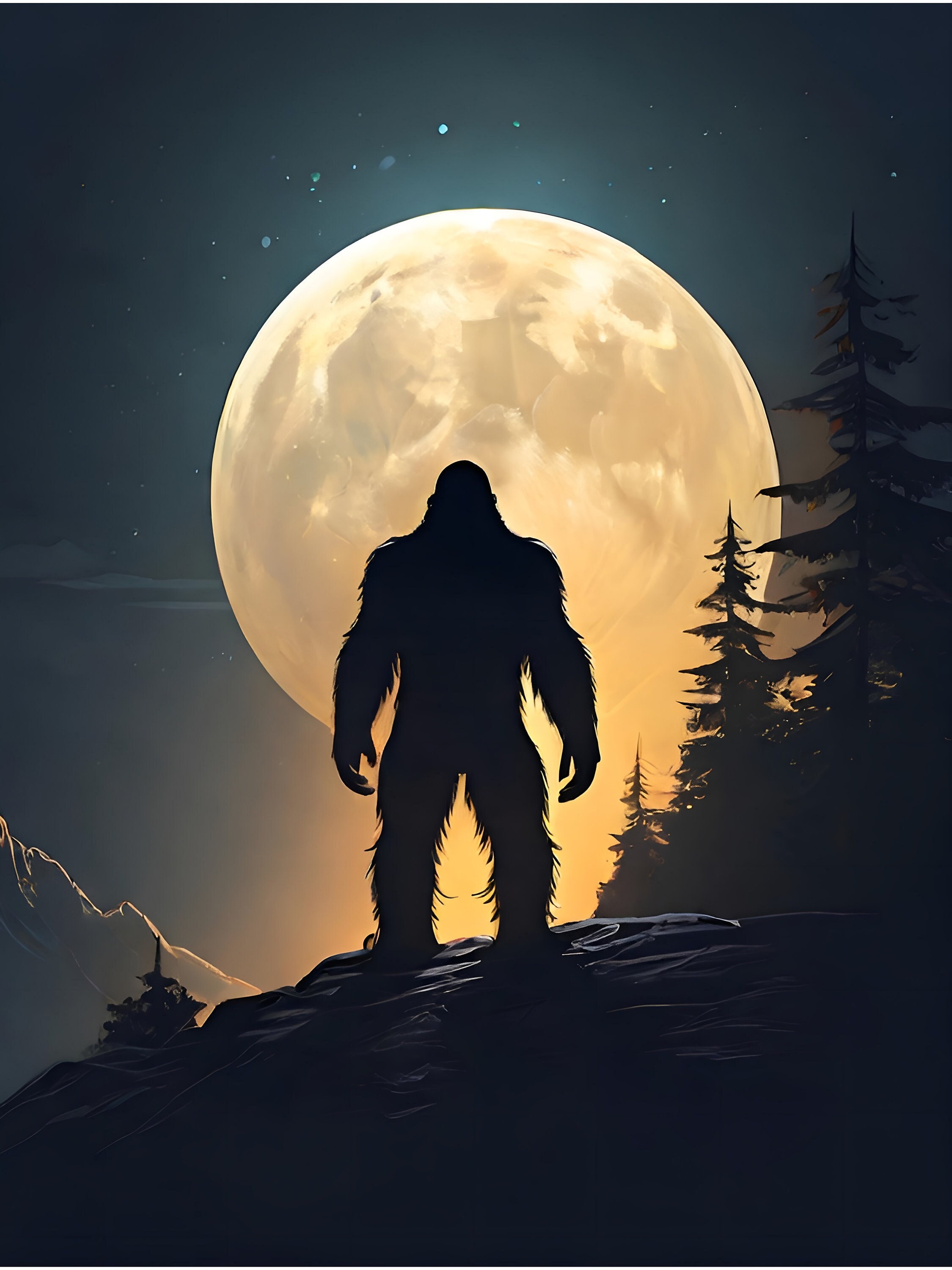 Sasquatch Silhouette Moon Bigfoot Forest Moon Watcher Nighttime Sky Digital Download ...