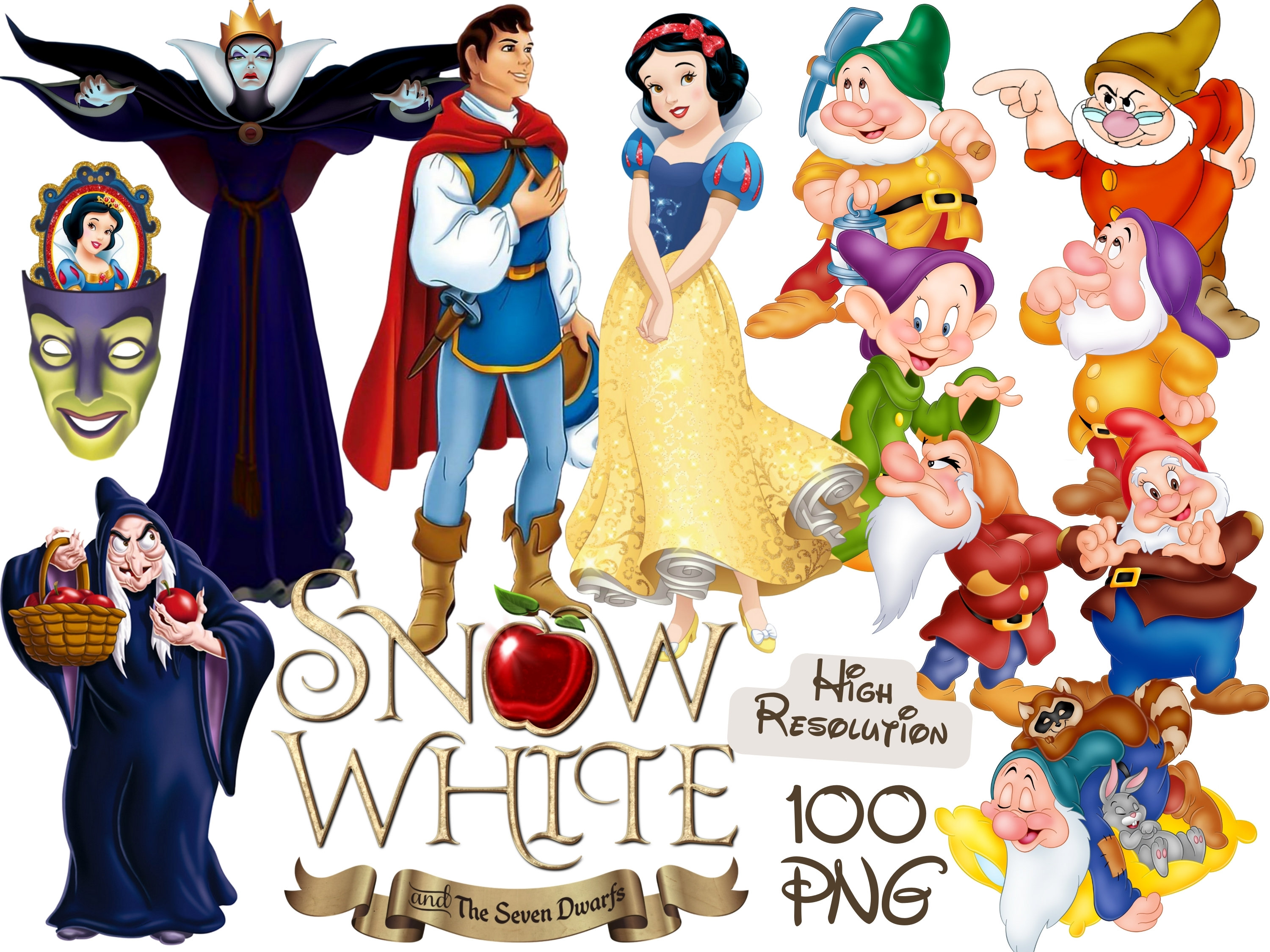 Snow White and the Seven Dwarfs PNG Cliparts Bundle, Snow White PNG ...