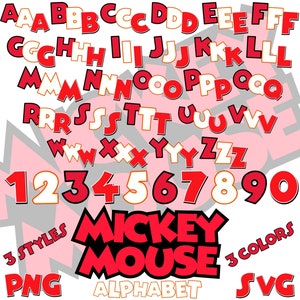 Mickey Mouse Alphabet Font SVG, Mickey Mouse PNG Cartoon Cliparts for ...