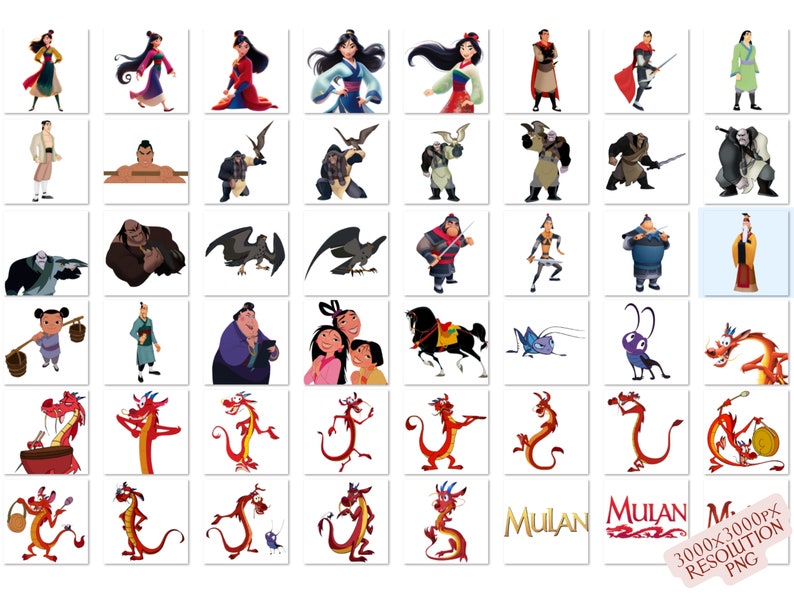 Mulan PNG Cliparts Bundle, Mulan PNG Cartoon Cliparts for Sublimation ...