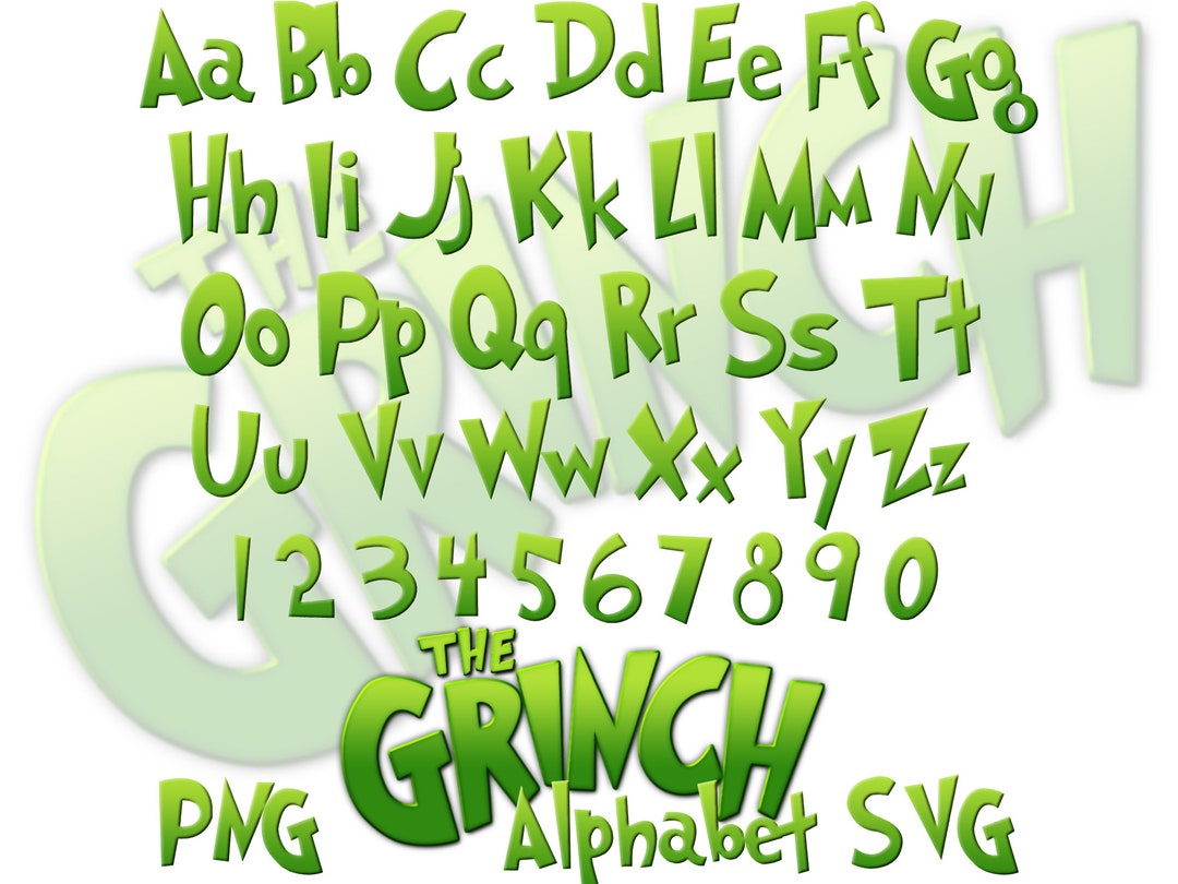 Grinch Gradiented Alphabet Font SVG Grinch PNG Cartoon - Etsy France