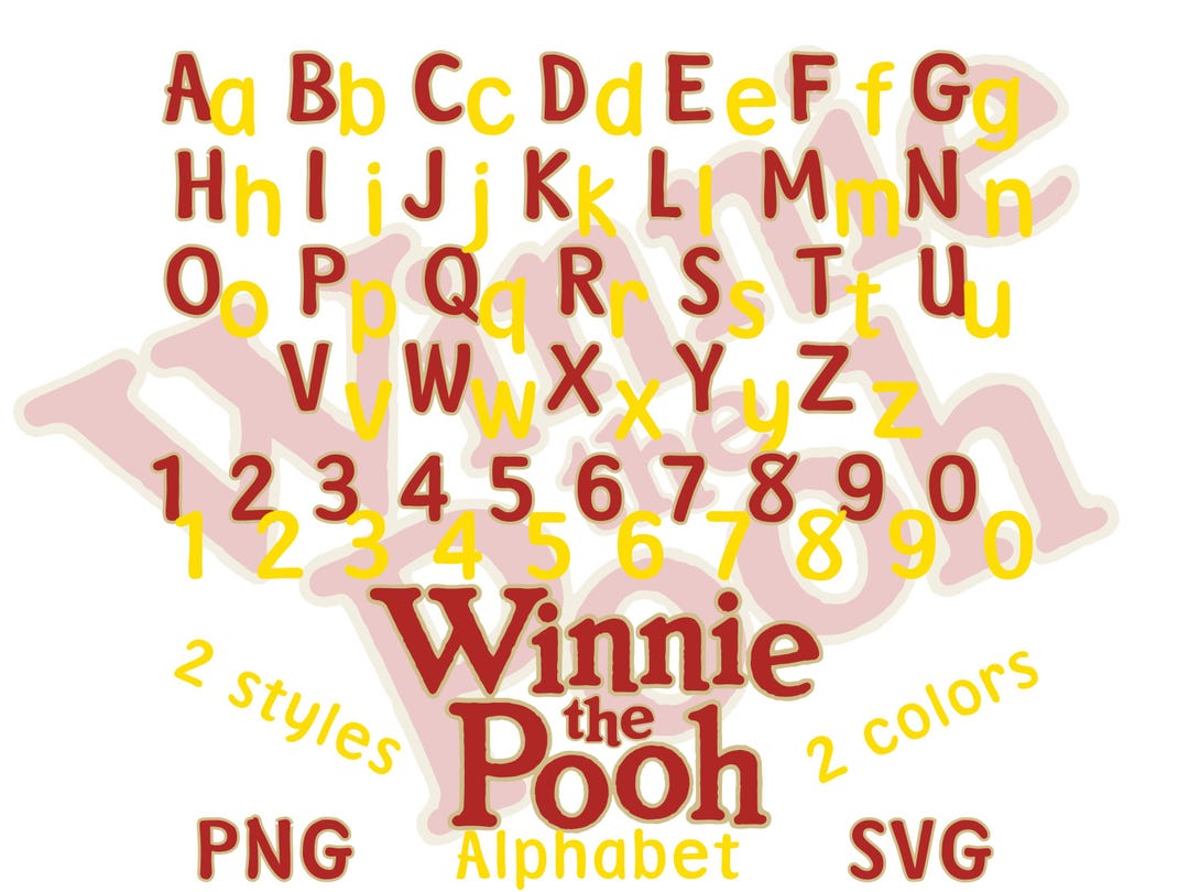 Winnie the Pooh Alphabet Bundle, Winnie the Pooh Font File SVG Png ...