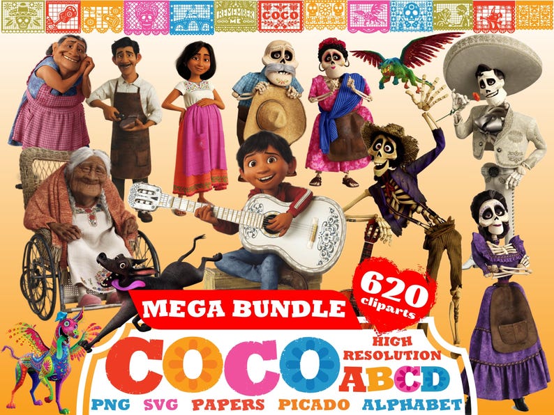 Coco Cliparts Mega Bundle, Coco Sublimation Bundle, Coco Cartoon Movie ...