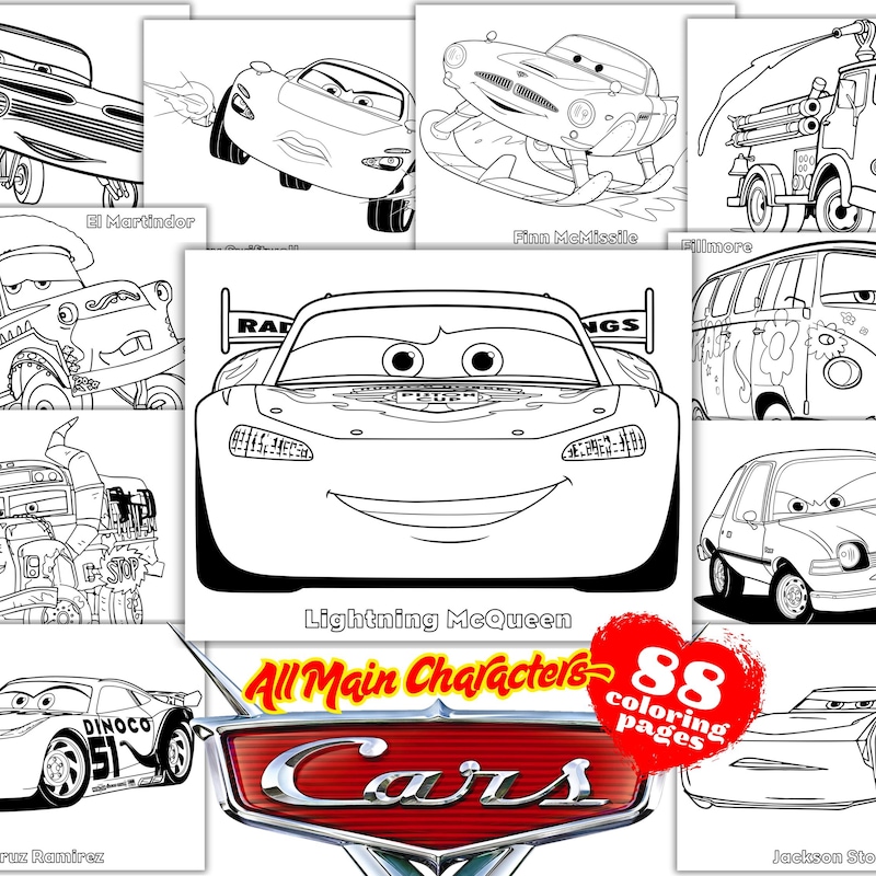 Pixar Car Coloring Pages - Etsy