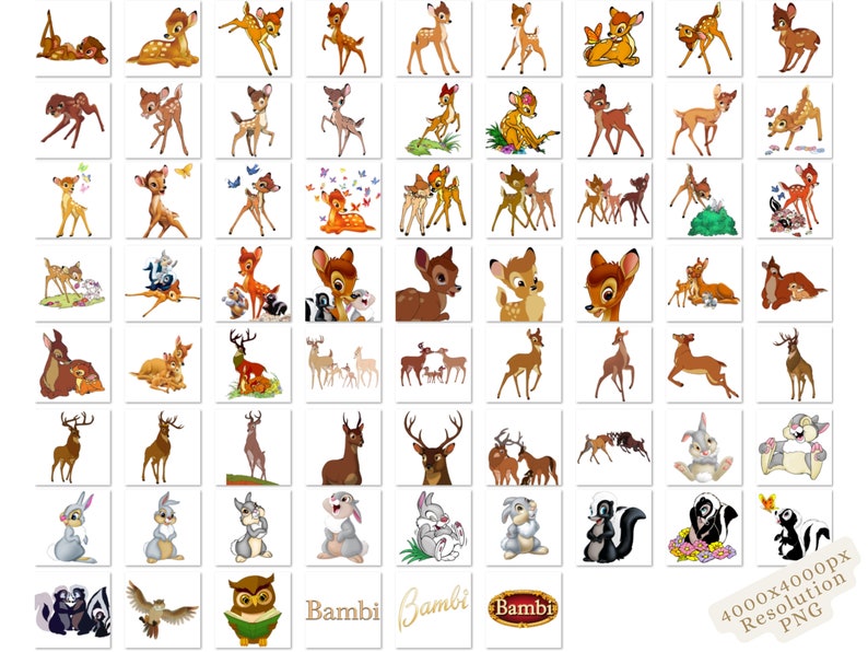 Bambi PNG Cliparts Bundle, Bambi Sublimation Bundle, Bambi Cartoon ...