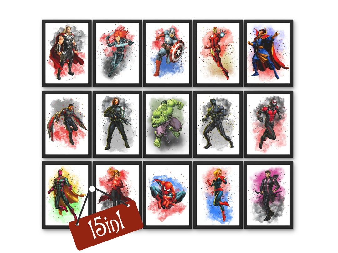 Avengers Superhero Set of 15 Wall Art Posters, Avengers Digital ...