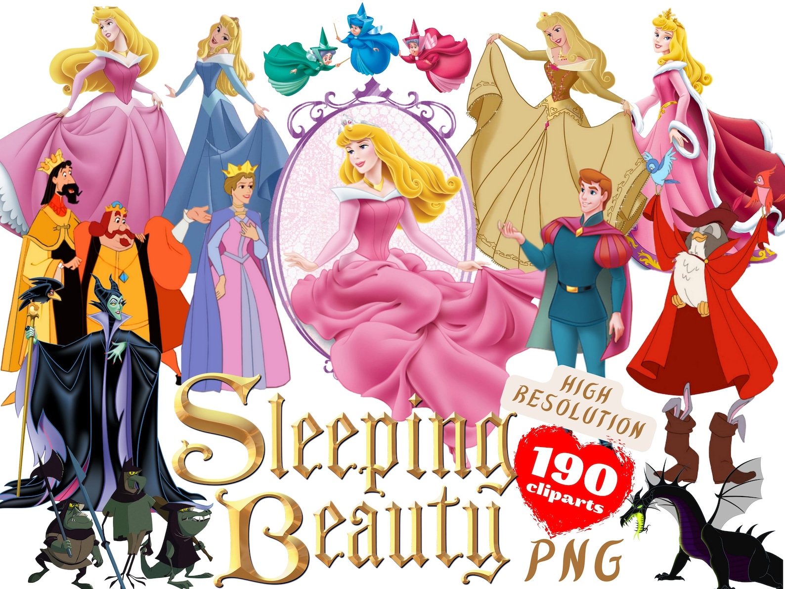 Sleeping Beauty PNG Cliparts Bundle, Sleeping Beauty Aurora PNG Cartoon ...