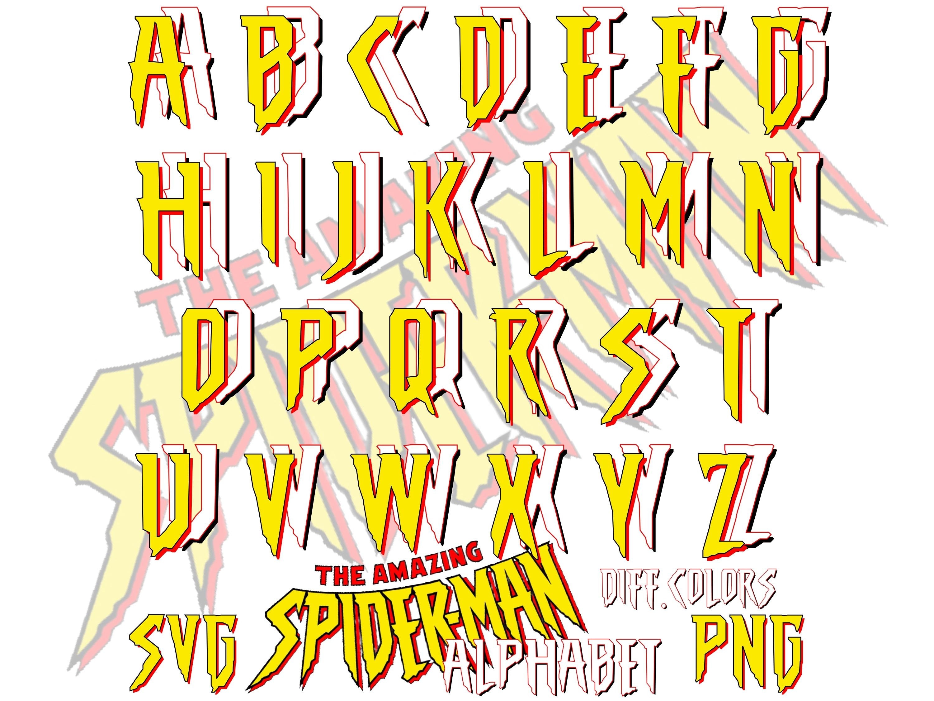 The Amazing Spider Man Alphabet Font Letters SVG and PNG Bundle, Spider ...