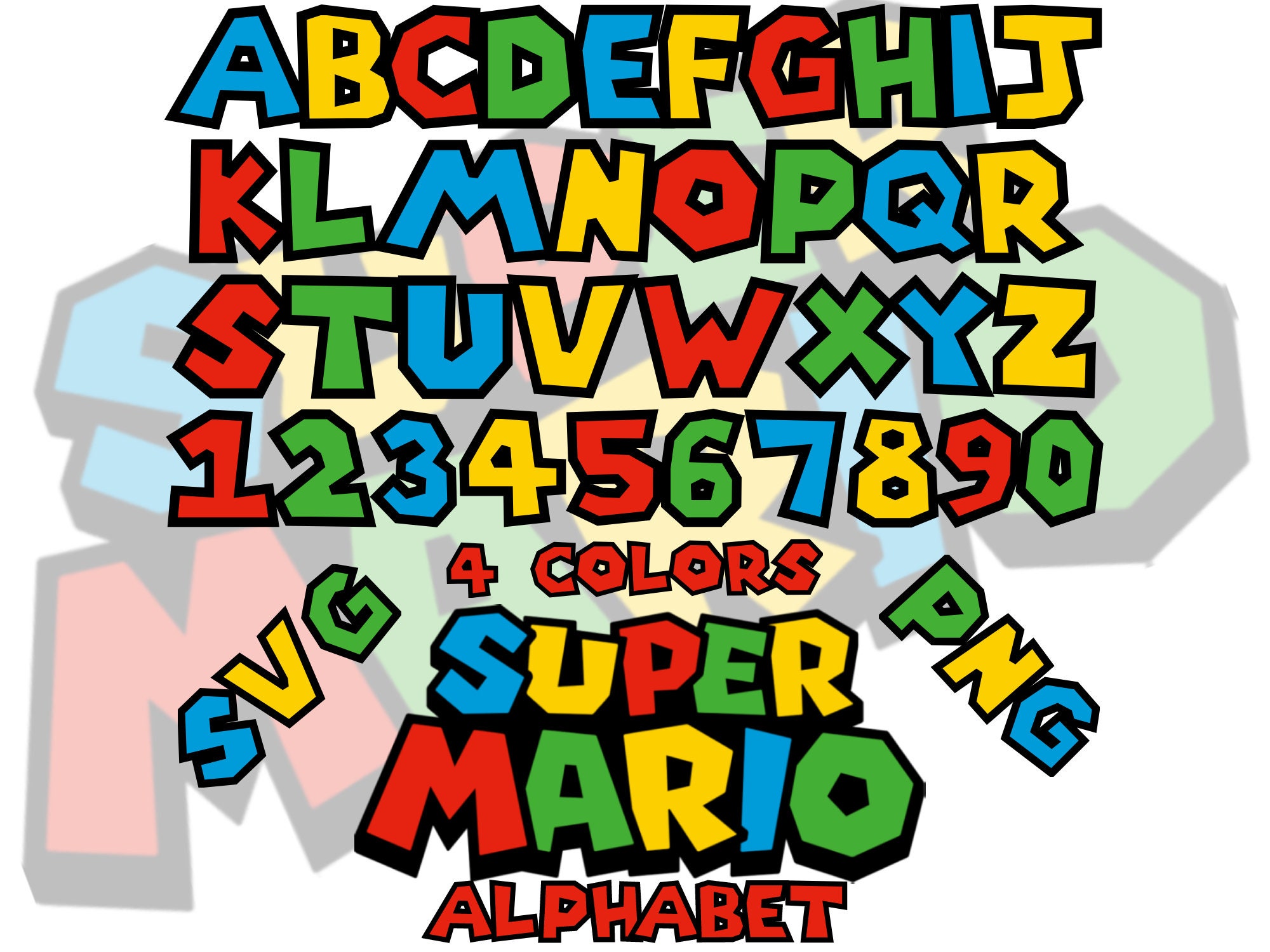 Super Mario Alphabet Font SVG, Super Mario PNG Cartoon Cliparts, Super ...