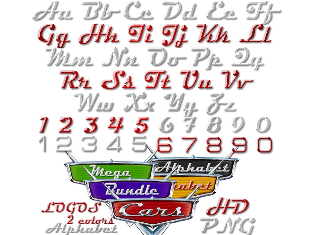Cars Original Alphabet Font PNG, Cars PNG Cartoon Cliparts, Cars ...