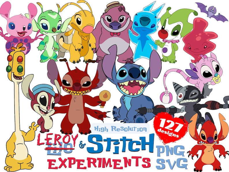 Leroy & Stitch Experiments SVG Png Cliparts Bundle, Lilo and Stitch SVG ...