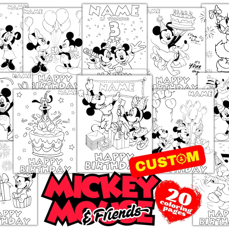 Birthday Mickey Coloring - Etsy