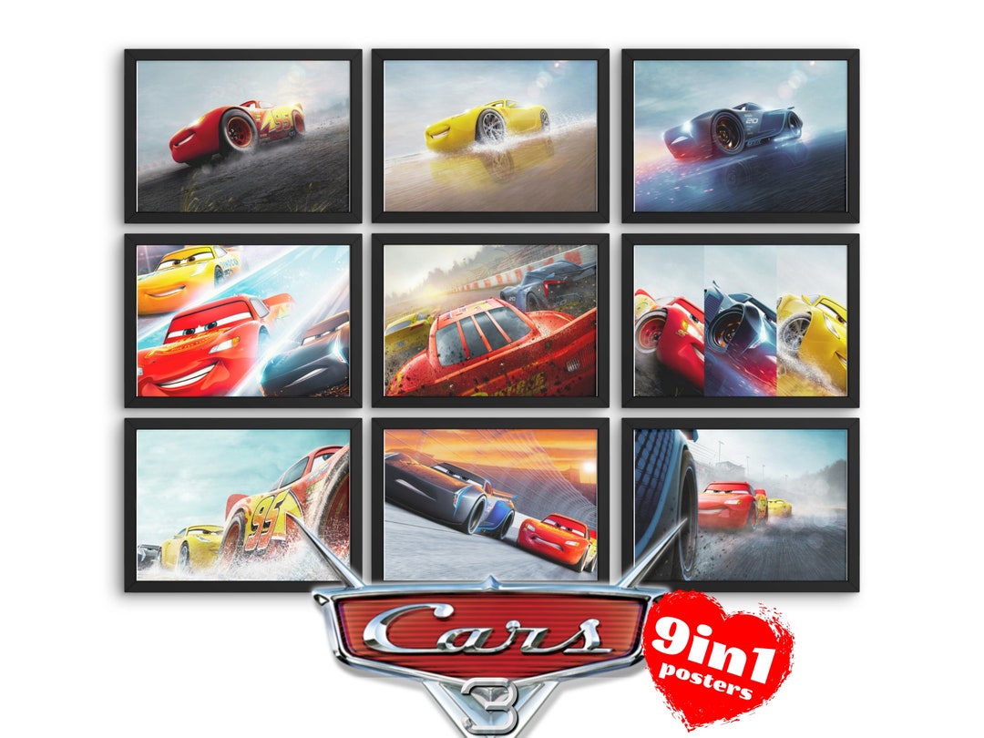 Cars Disney Set of 9 Wall Art Posters, Cars Digital Printable Art, Cars ...