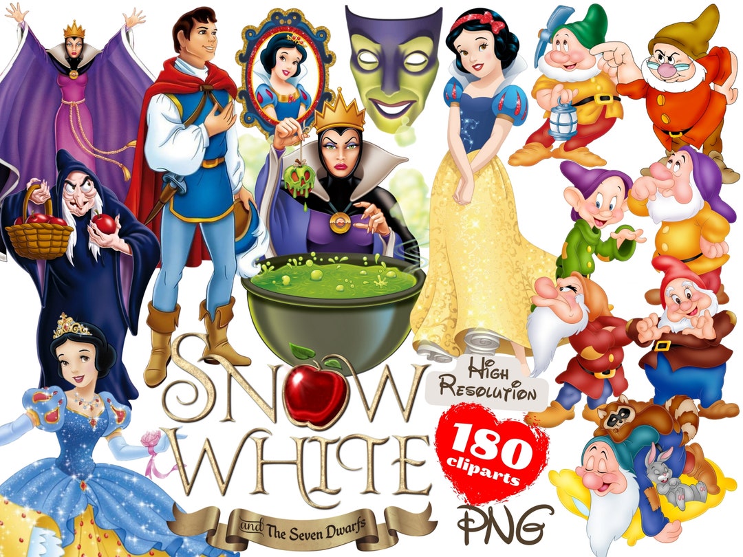 Snow White and Seven Dwarfs PNG Cliparts Bundle, Snow White and Seven ...