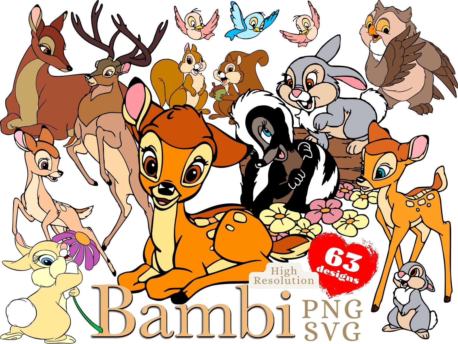 Bambi SVG PNG Cliparts Bundle, Bambi Sublimation Bundle, Bambi Cartoon ...