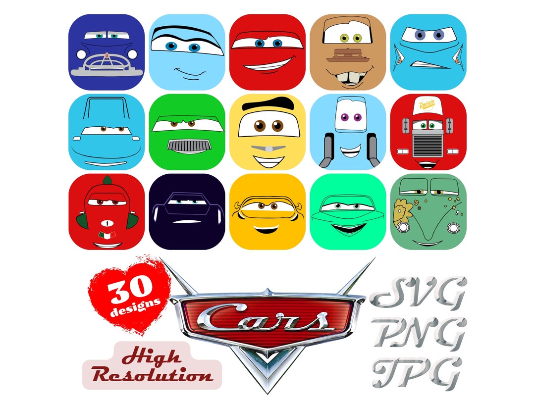 Cars Faces SVG Cliparts Bundle, Cars Tshirt Design Cartoon Cliparts ...