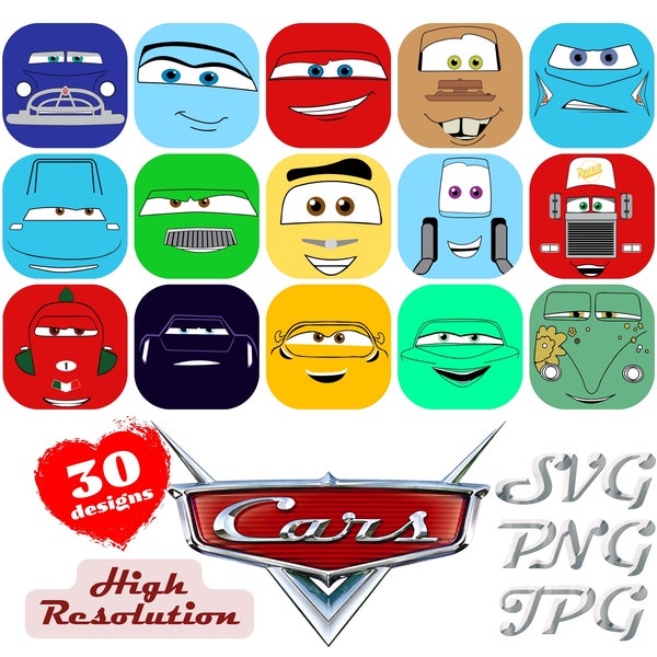 Cars Characters Faces Svg - Etsy