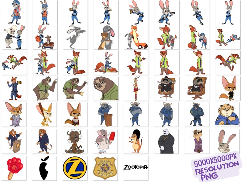 Zootopia PNG Cliparts Bundle, Zootopia PNG Cartoon Sublimation Cliparts ...