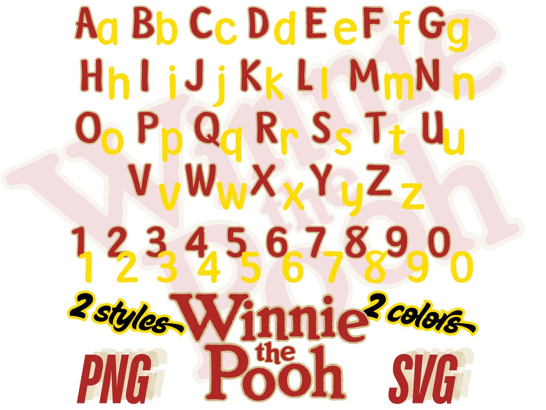 Winnie the Pooh Alphabet Bundle, Winnie the Pooh Font File SVG Png ...