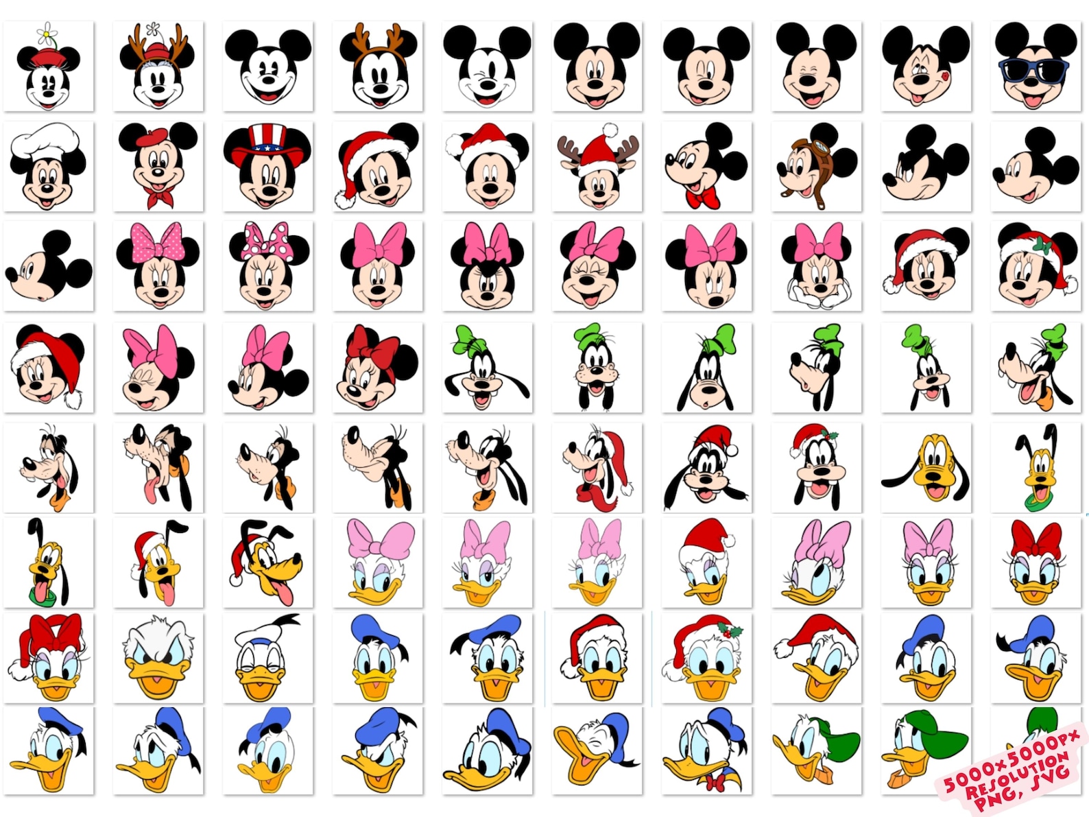 Mickey Mouse & Friends Faces SVG Bundle, Mickey Mouse PNG Cartoon ...