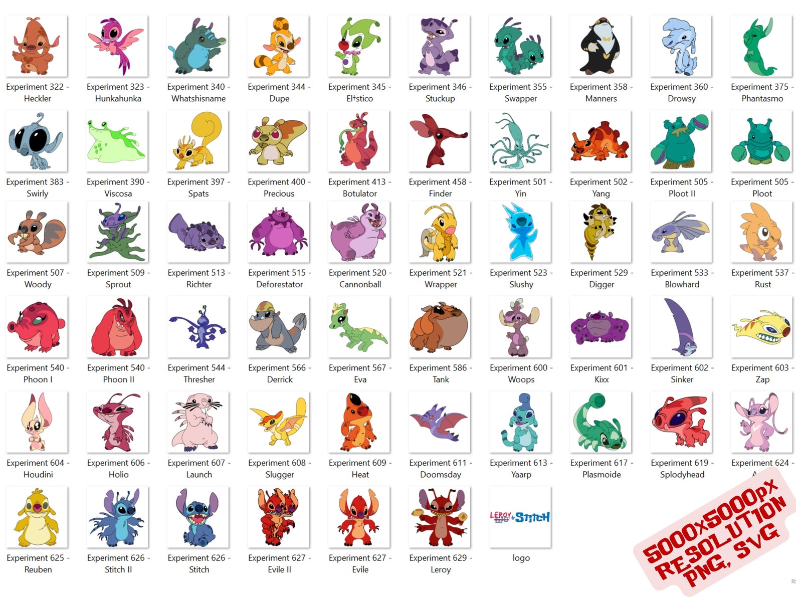 Leroy & Stitch Experiments SVG Png Cliparts Bundle, Lilo and Stitch SVG ...
