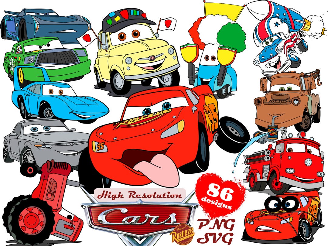Cars SVG Cliparts Bundle, Cars SVG Cartoon Cliparts, Cars Sublimation ...