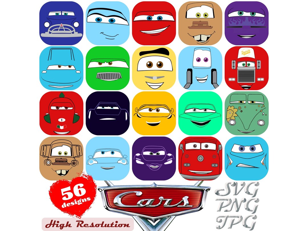 Cars Faces SVG Cliparts Bundle, Cars Tshirt Design Cartoon Cliparts ...