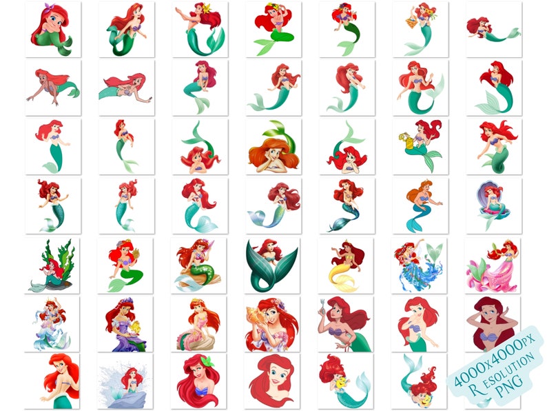 The Little Mermaid PNG Cliparts Bundle, Ariel PNG Cartoon Sublimation ...