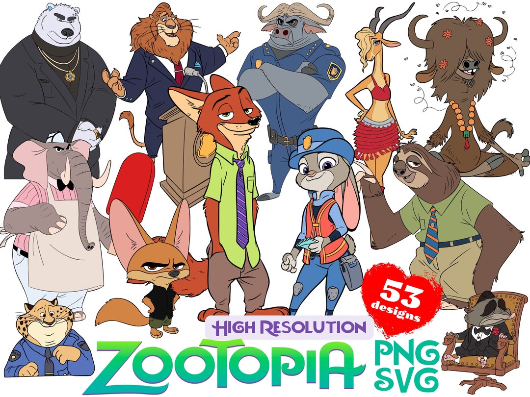 Zootopia SVG Png Cliparts Bundle, Zootopia SVG Cartoon Sublimation ...
