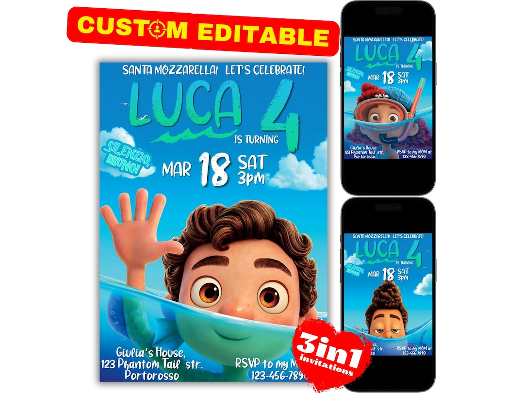 Personalized Custom Editable LUCA Birthday Invitation Template, Luca ...