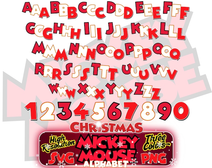 Mickey Mouse Alphabet Hand-drawn Clipart Letters and Numbers, Red Black ...