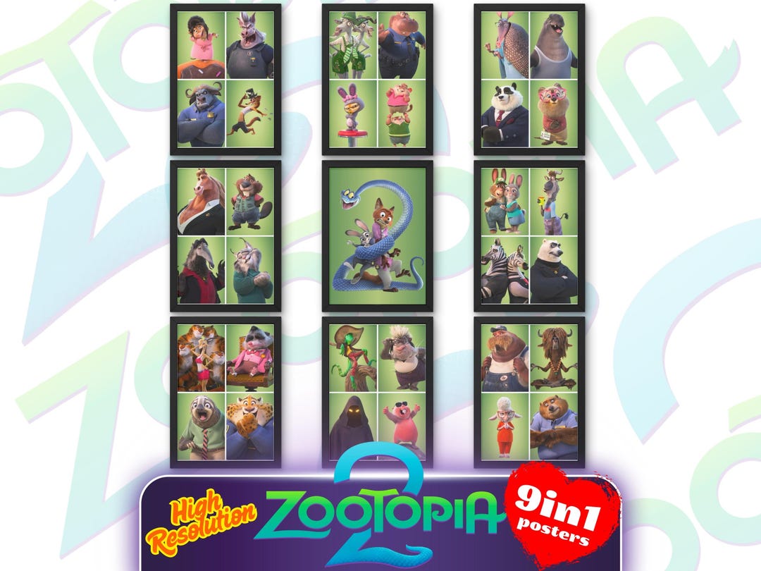 Zootopia 2 Characters Set of 15 Wall Art Posters, Zootopia Digital ...