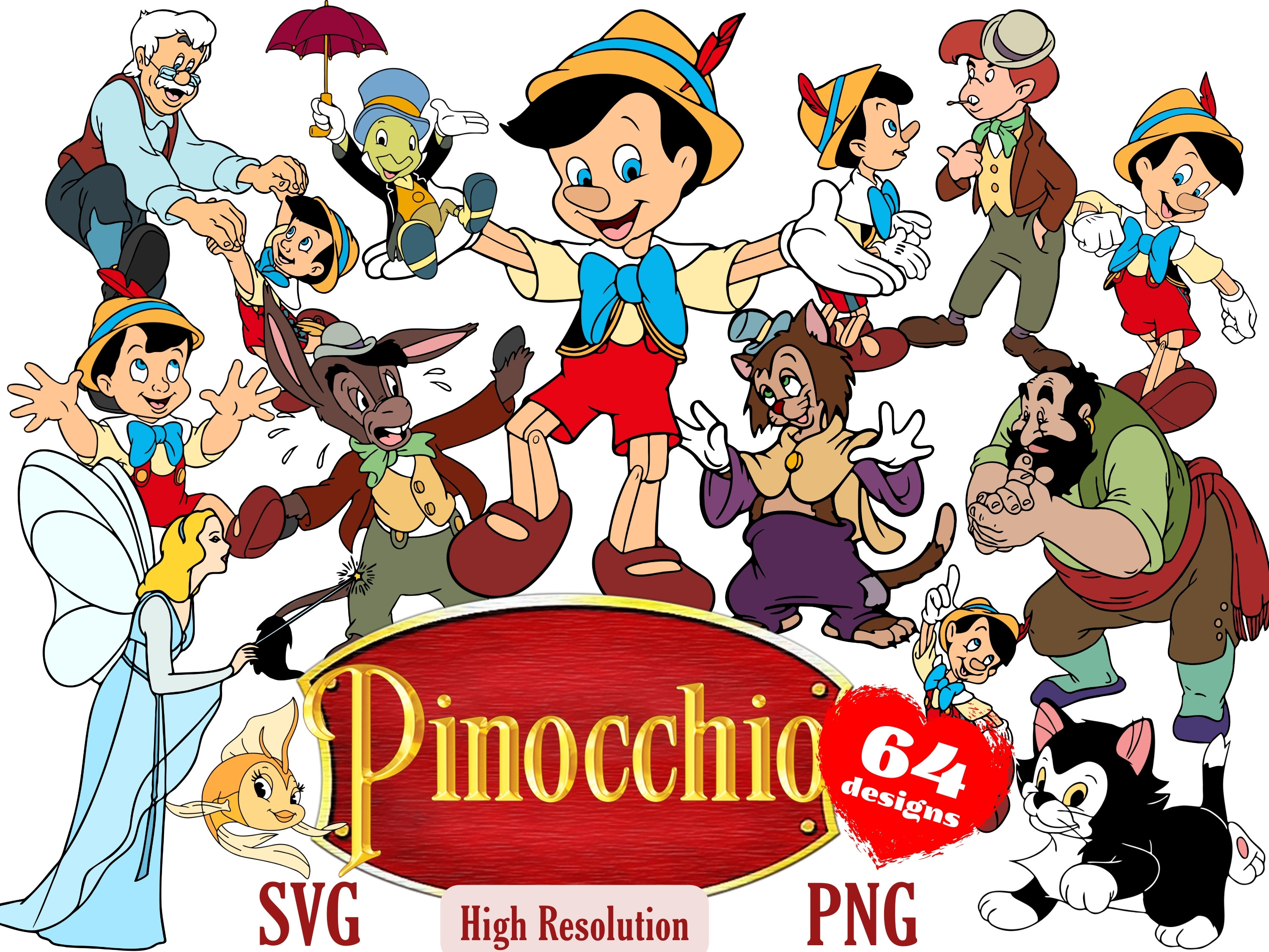 Pinocchio SVG Png Cliparts Bundle, Pinocchio SVG Cartoon Sublimation ...
