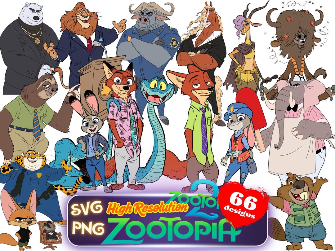 Zootopia SVG png Paquete de imágenes prediseñadas, Zootopia 2 SVG ...