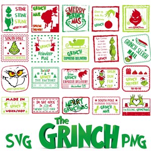 Grinch Square SVG Stamps Seals Cliparts Bundle, Grinch Express Delivery ...