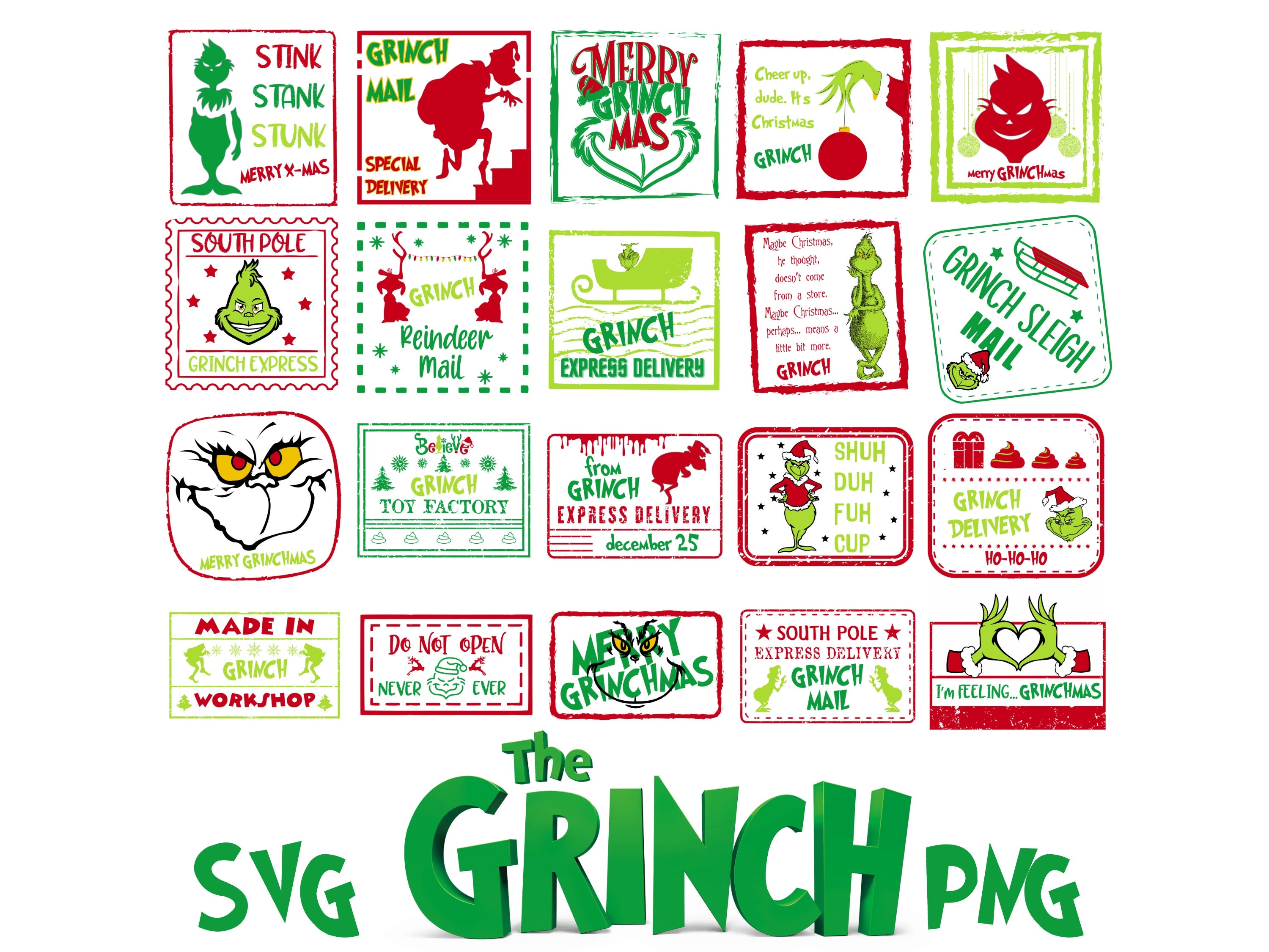 Grinch Square SVG Stamps Seals Cliparts Bundle, Grinch Express Delivery ...