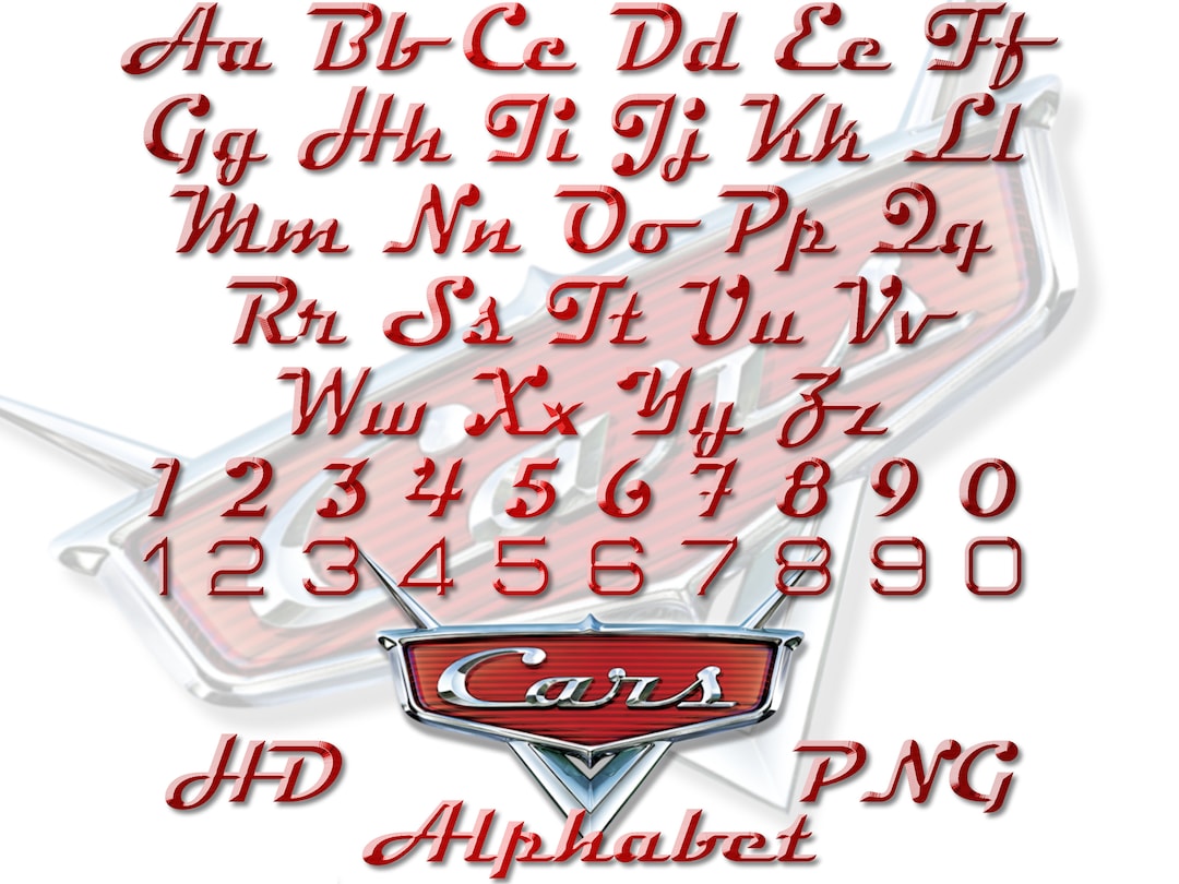 Cars Original Alphabet Font PNG, Cars PNG Cartoon Cliparts, Cars Red ...