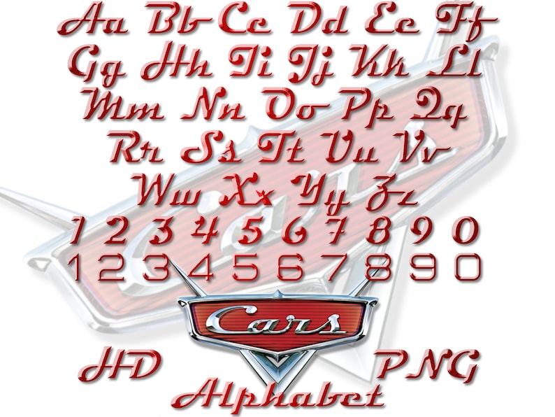 Cars Original Alphabet Font PNG, Cars PNG Cartoon Cliparts, Cars Red ...