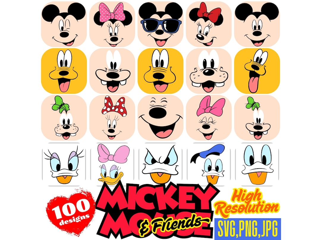 Mickey Mouse & Friends Faces SVG Bundle, Mickey Mouse PNG Cartoon ...