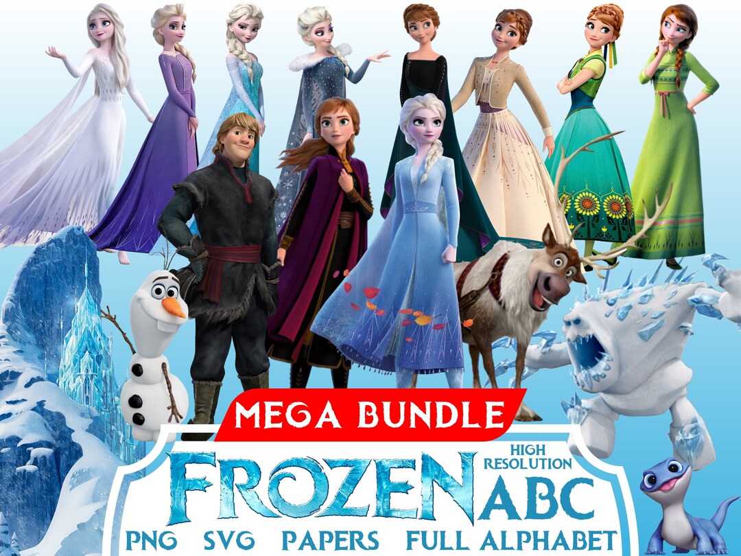 Frozen Cliparts Mega Bundle, Frozen PNG Cartoon Cliparts for ...