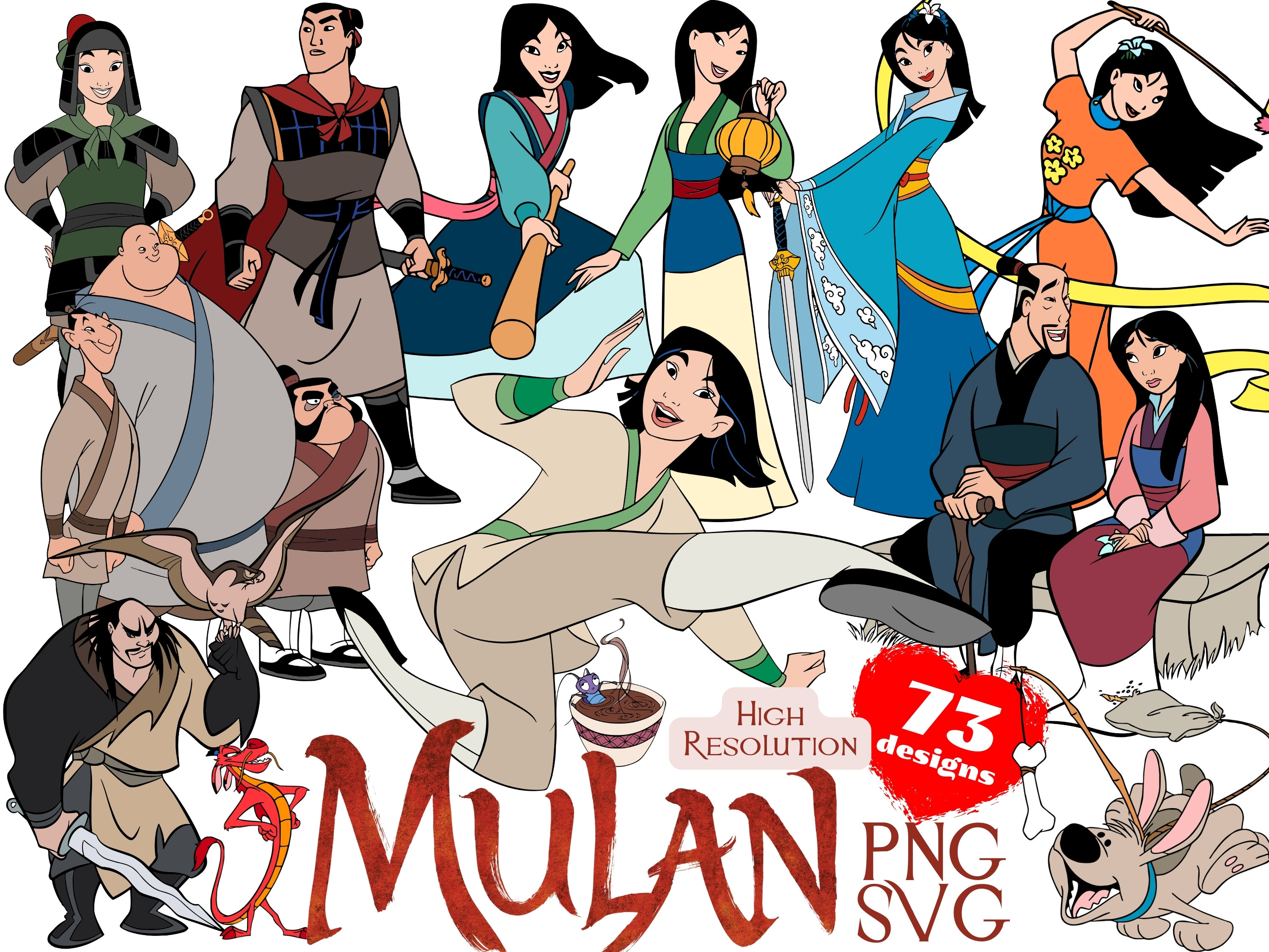Mulan SVG & PNG Cliparts Bundle, Mulan PNG Cartoon Cliparts für ...