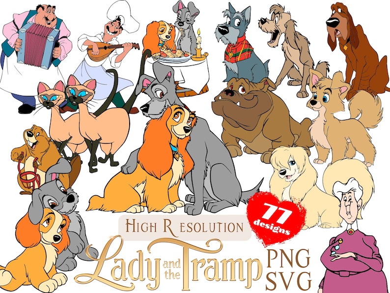 Lady and the Tramp SVG Png Cliparts Bundle, Lady and the Tramp SVG ...