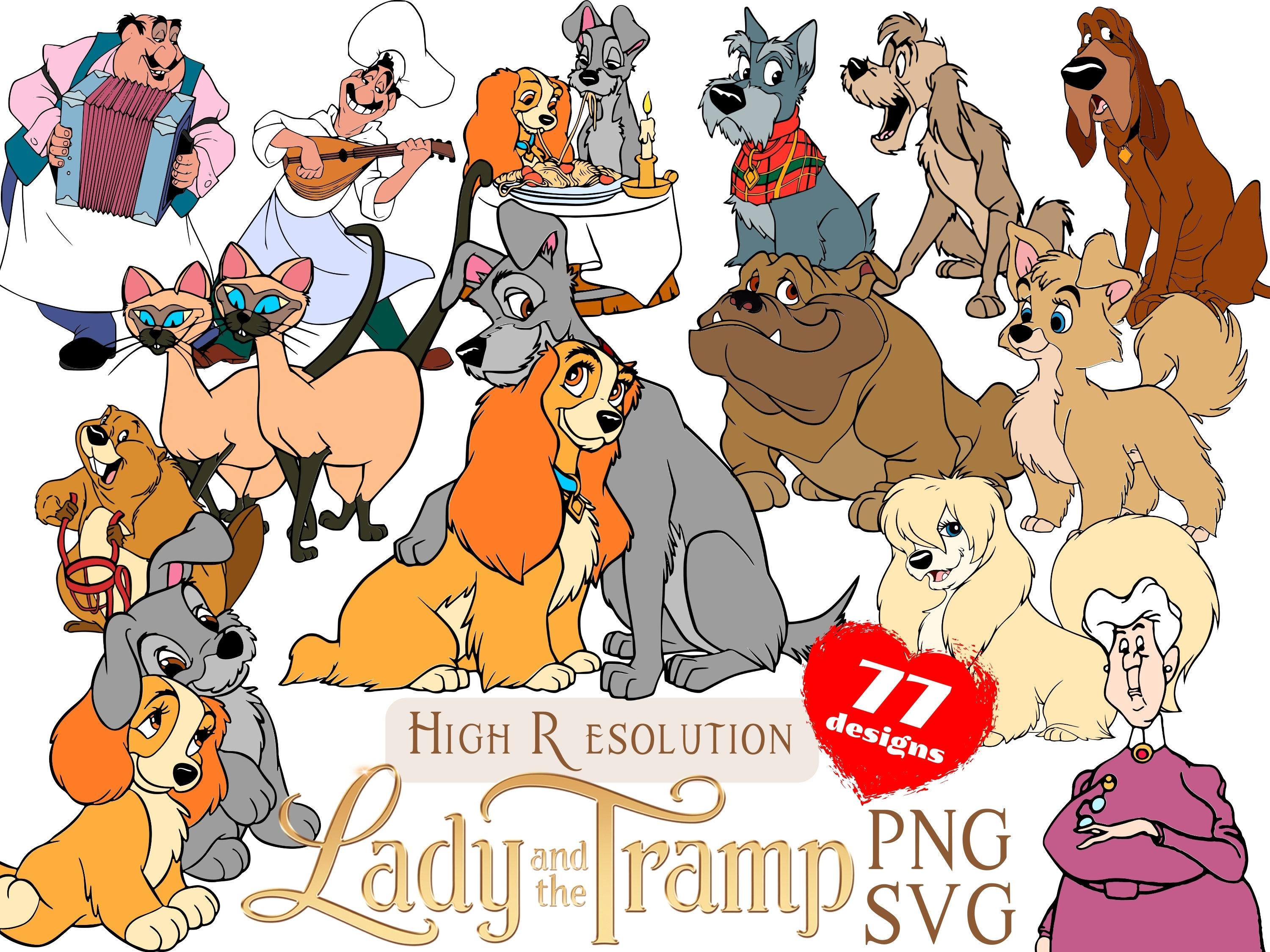 Lady and the Tramp SVG Png Cliparts Bundle, Lady and the Tramp SVG ...