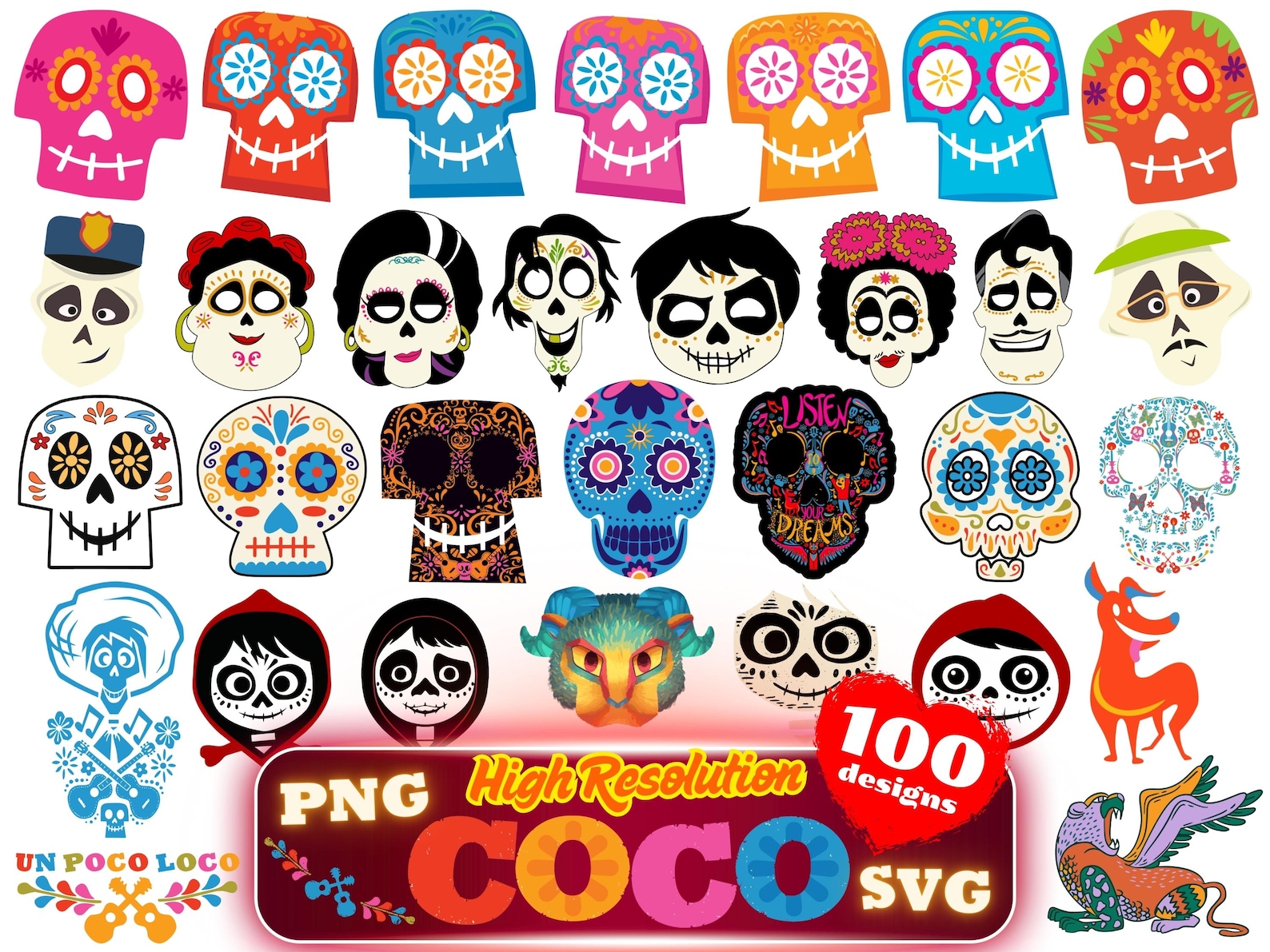 Coco SVG Icons Cliparts Bundle, Coco Sublimation Bundle, Coco Cartoon ...