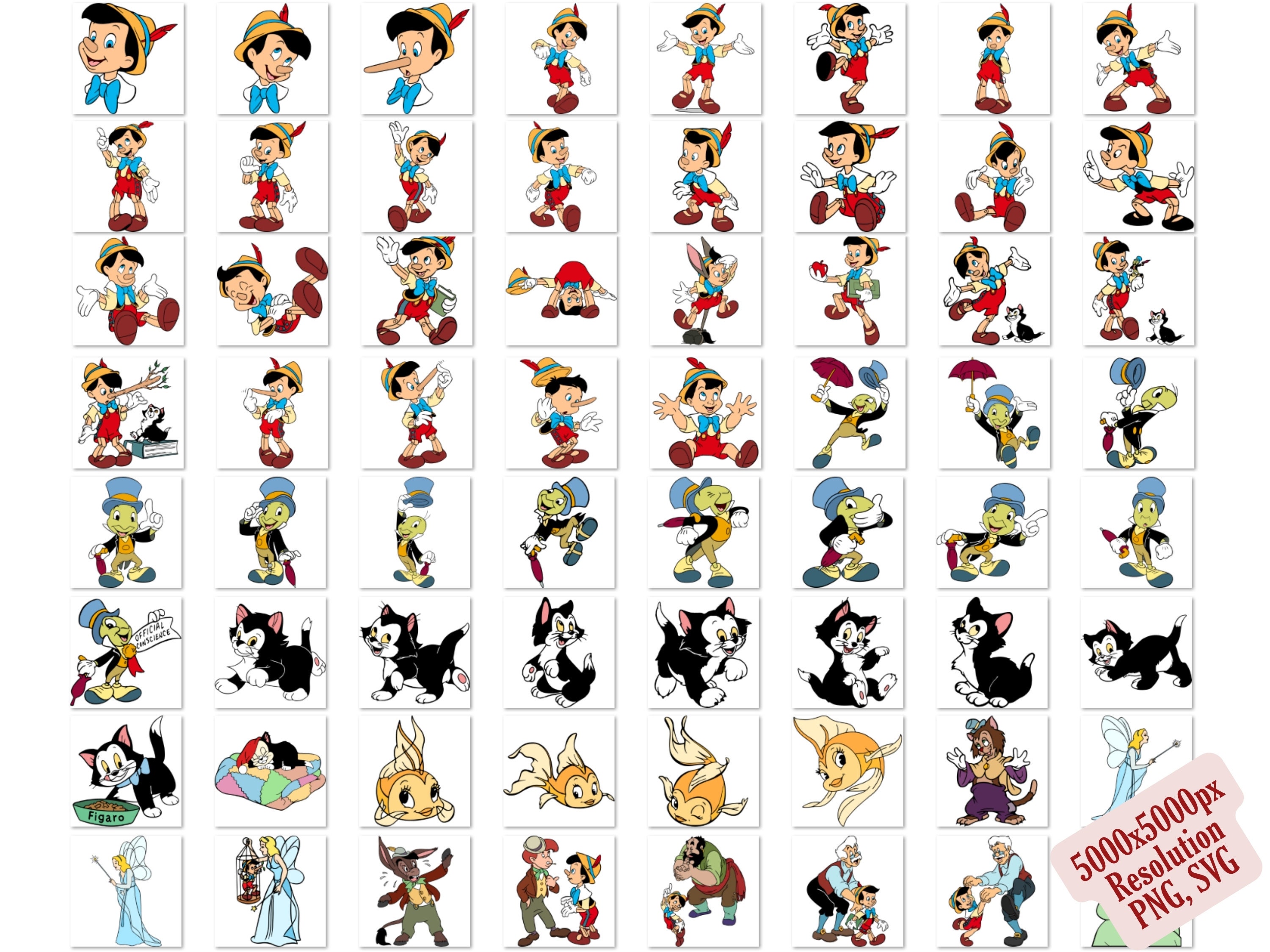 Pinocchio SVG Png Cliparts Bundle, Pinocchio SVG Cartoon Sublimation ...